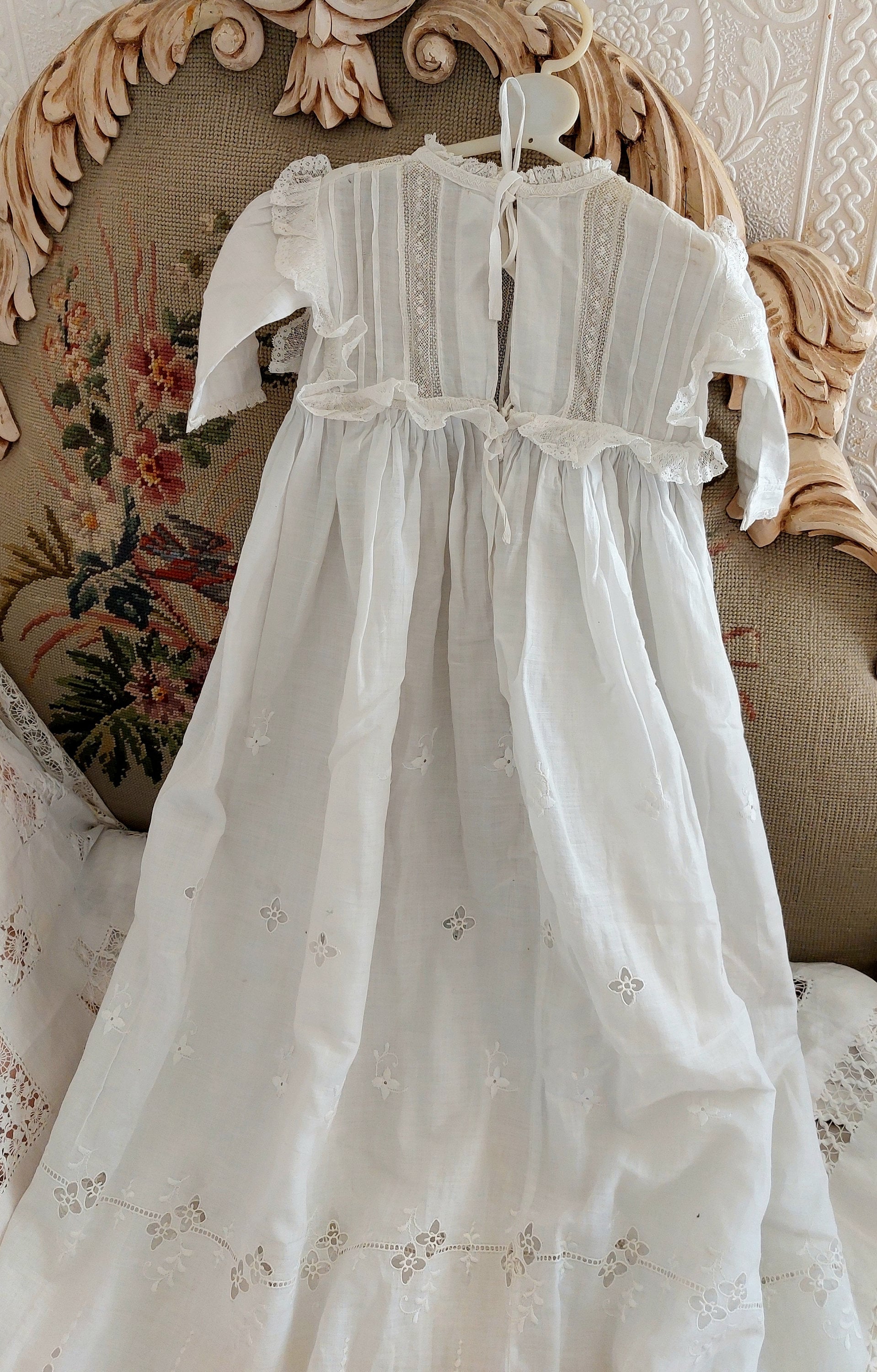 Antique Vintage Christening Gown, Edwardian Embroidered Baptism Eyelet ...