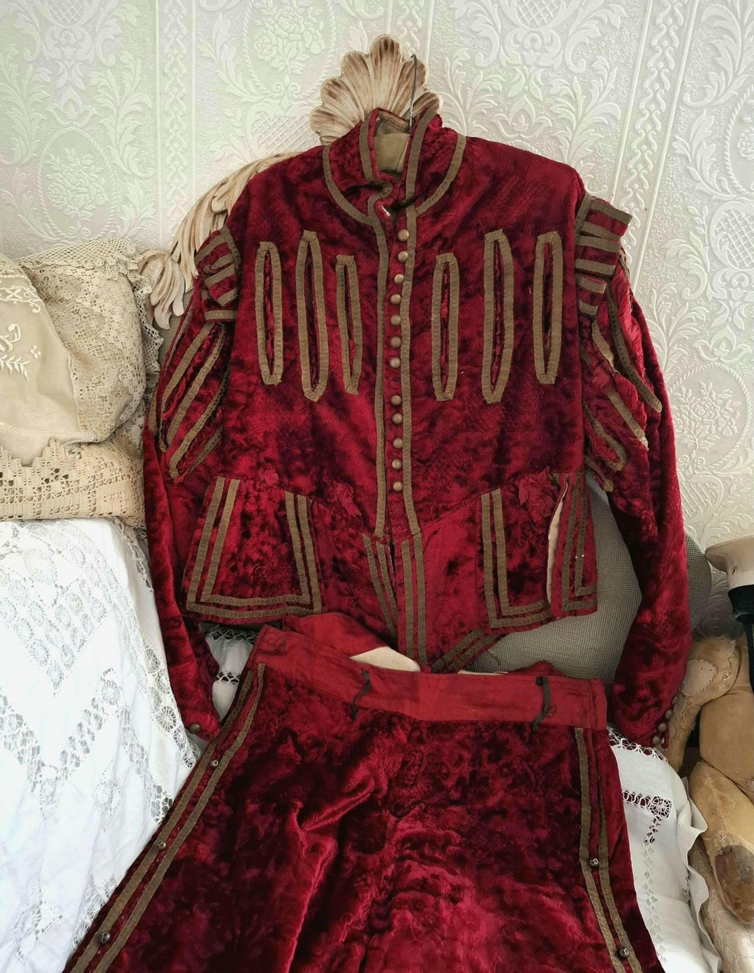 Antique 1800s French Theatre Renaissance Costume, Men's Theatrical Red ...