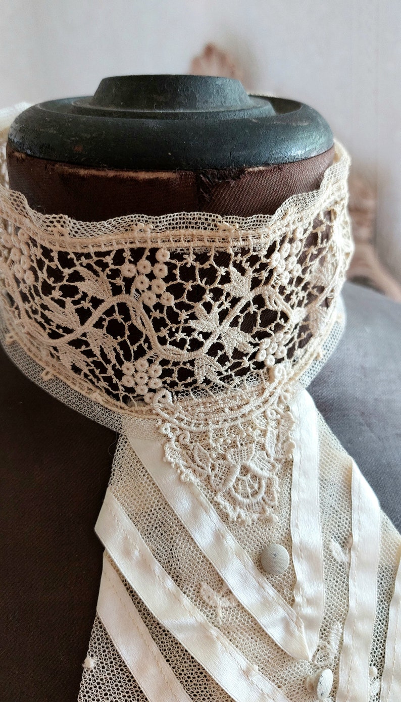 Beautiful Antique Lace Jabot Collar, Edwardian Lace High Neck Collar ...