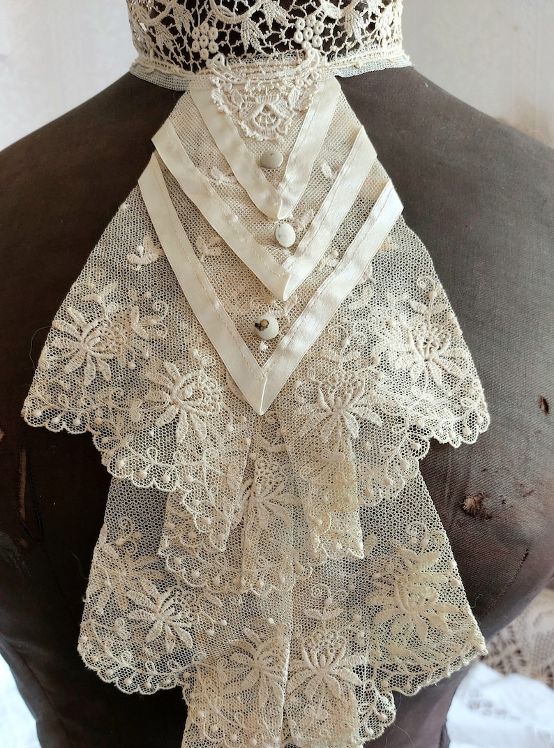 Beautiful Antique Lace Jabot Collar, Edwardian Lace High Neck Collar ...