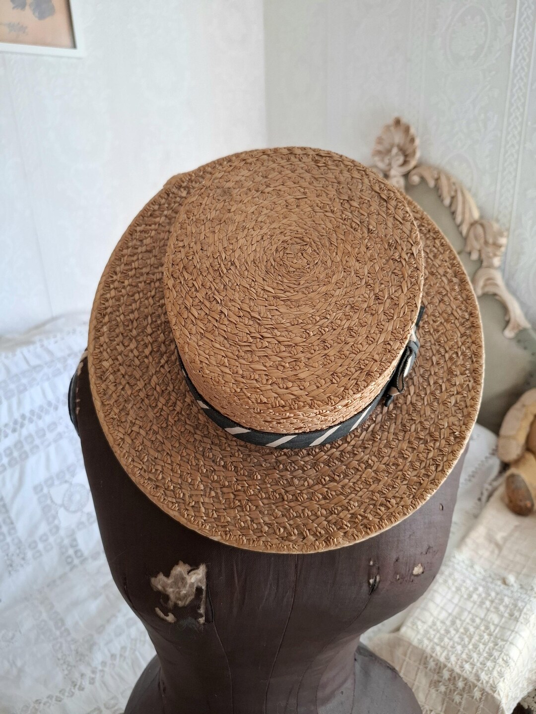 Antique Vintage Straw Boater Hat, Collectable the Ridgmont Make Hat ...