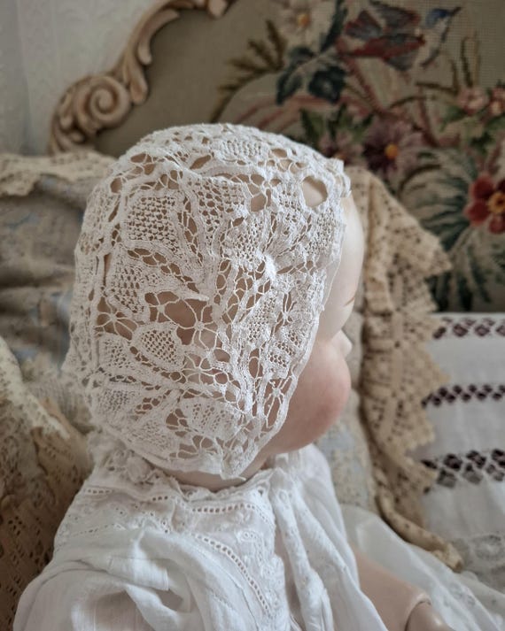 Antique 1800s Lace Baby Bonnet Cap, Victorian Handmad… - Gem
