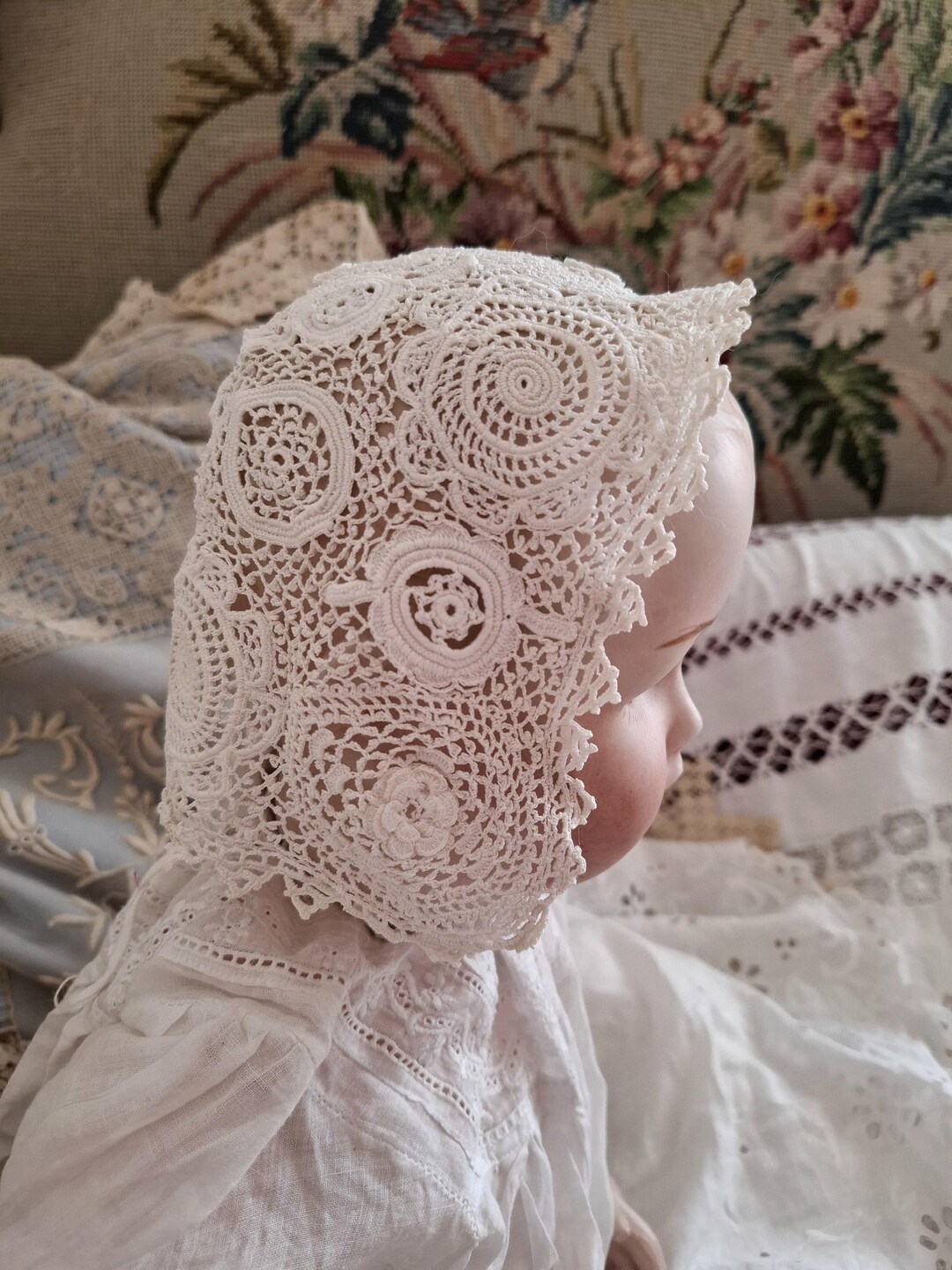 Antique Handmade Irish Crochet Lace Baby Bonnet, Antique Victorian ...