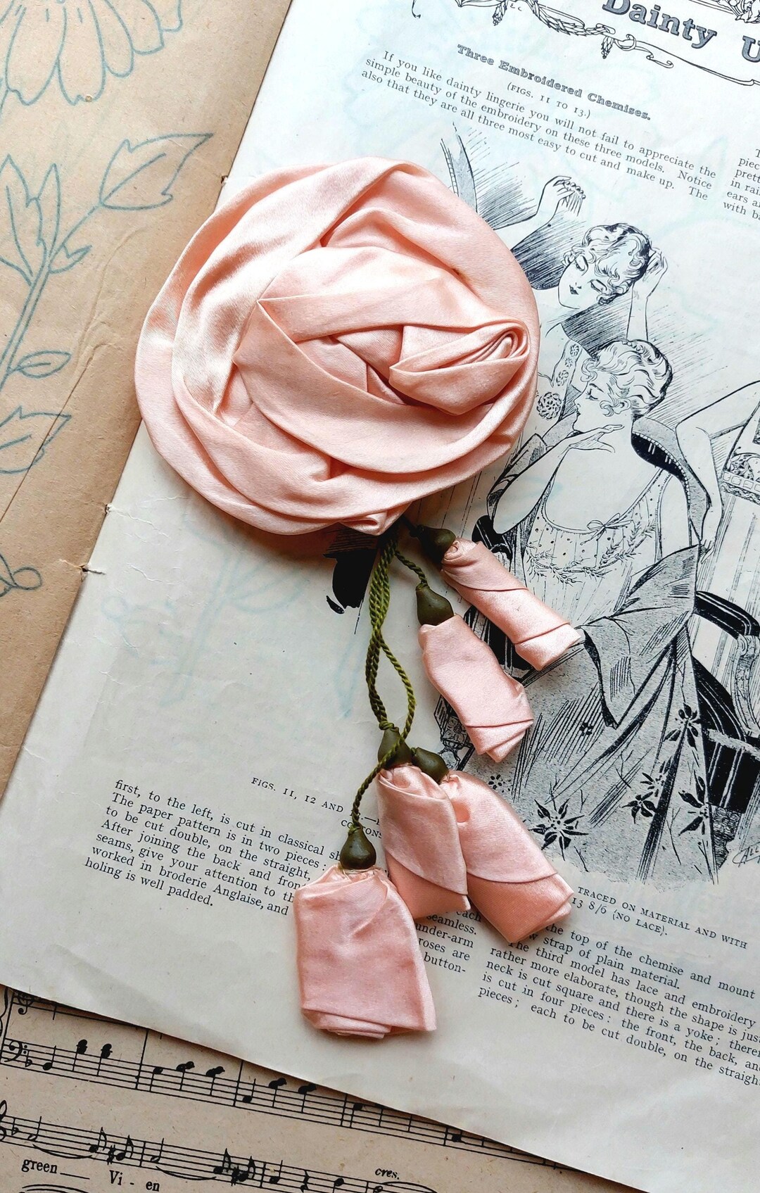 Antique Silk Ribbon Work Flower, Authentic 1920s Pink Silk Rose With ...