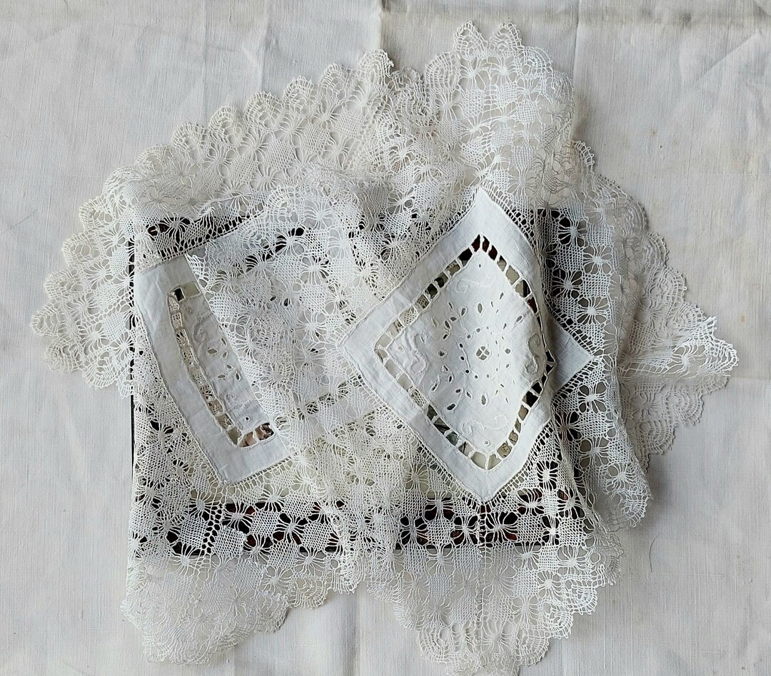 Two Antique Whitework Handkerchiefs, Bobbin Lace Handkerchief, Hand ...