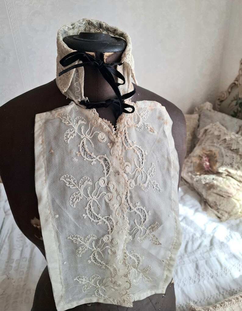 Antique Edwardian High Neck Lace Collar Insert, Lace Dickey Collar ...