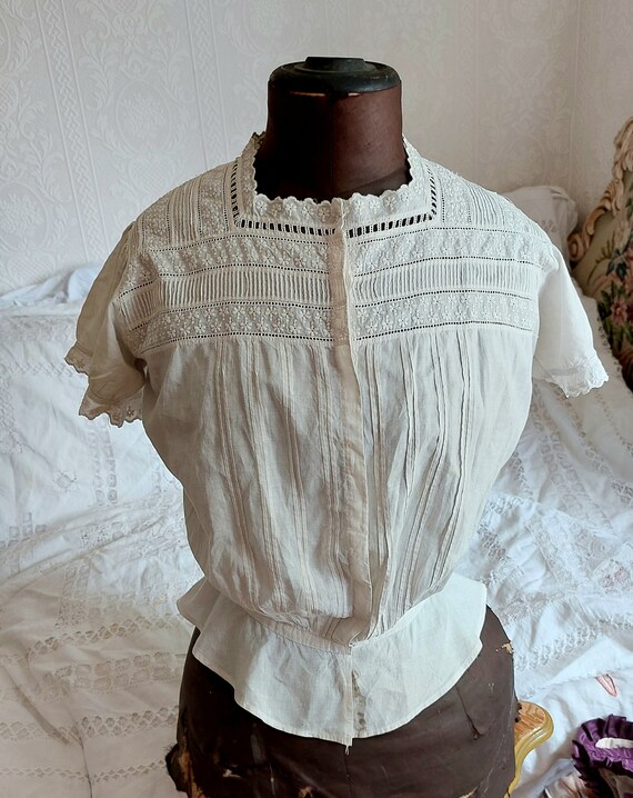 Antique Edwardian Chemise Top Corset Cover, White Emb… - Gem