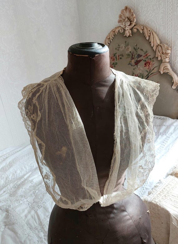 Antique Lace Collar, Victorian Edwardian Tulle Fichu … - Gem