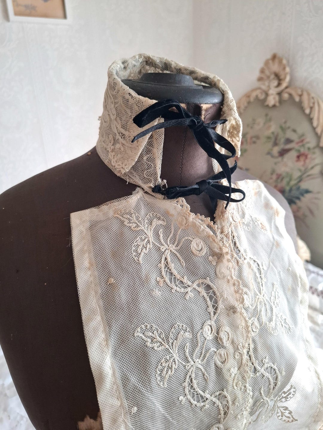 Antique Edwardian High Neck Lace Collar Insert, Lace Dickey Collar ...