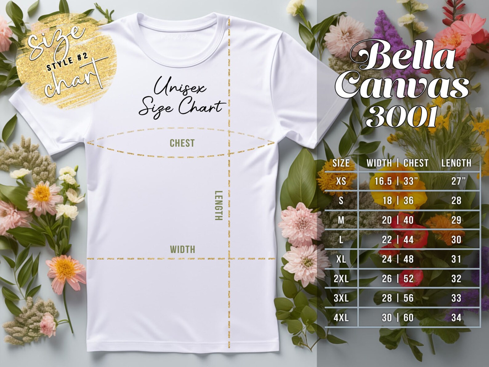 Bella Canvas 3001 Size Chart, 3001 Size Chart, Bella Canvas Size Chart ...