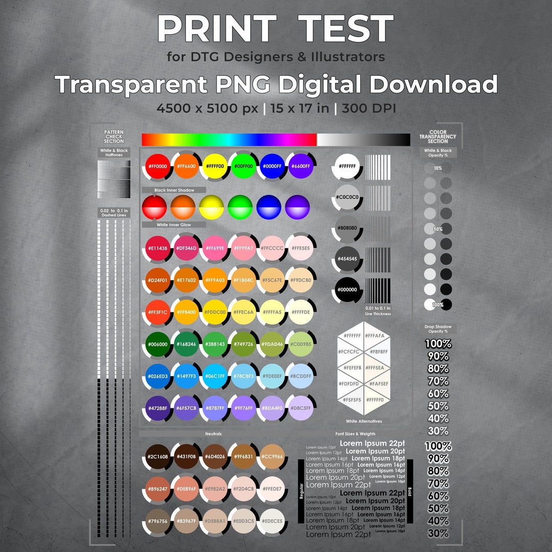 DTG Print Test Digital Download, Color Swatches, Print Samples, Bella ...