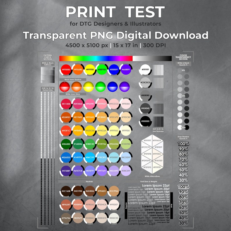 DTG Print Test Digital Download, Color Swatches, Print Samples, Bella ...