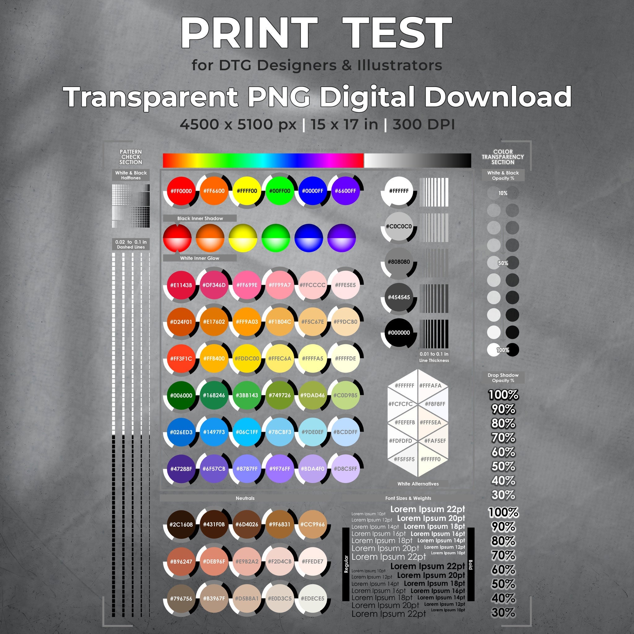 DTG Print Test Digital Download, Color Swatches, Print Samples, Bella ...