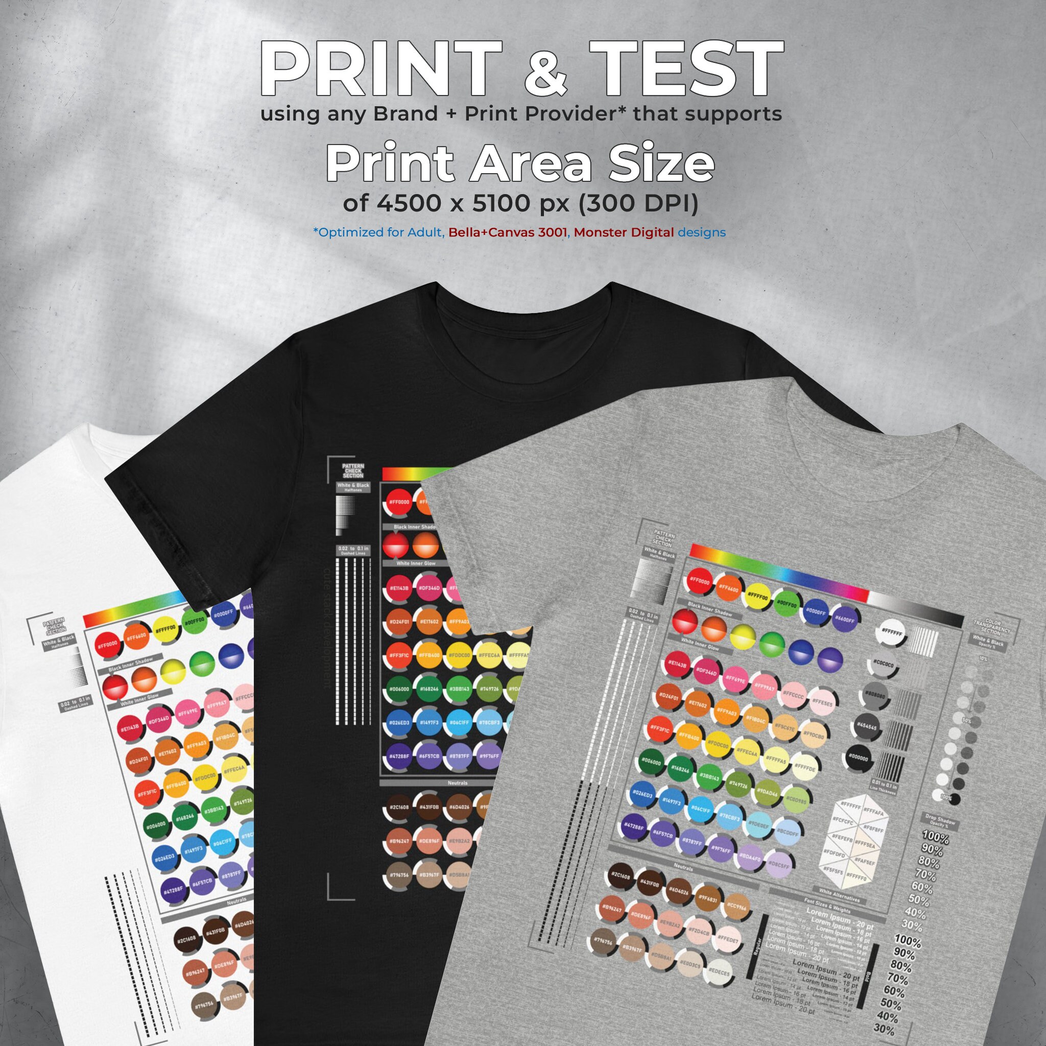 DTG Print Test Digital Download, Color Swatches, Print Samples, Bella ...