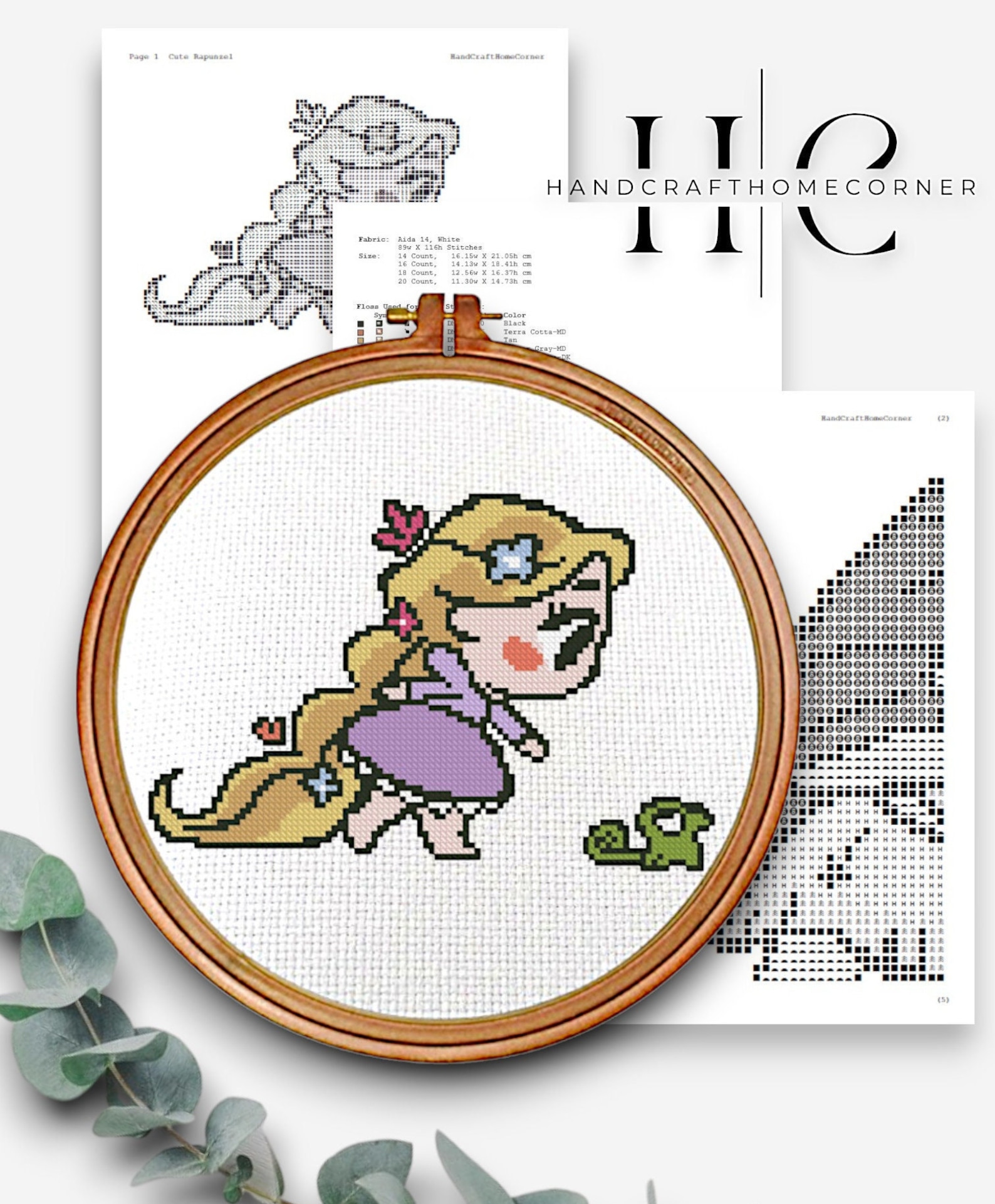 Princess Rapunzel and Pascal Cross Stitch Pattern. Princess-themed Home ...