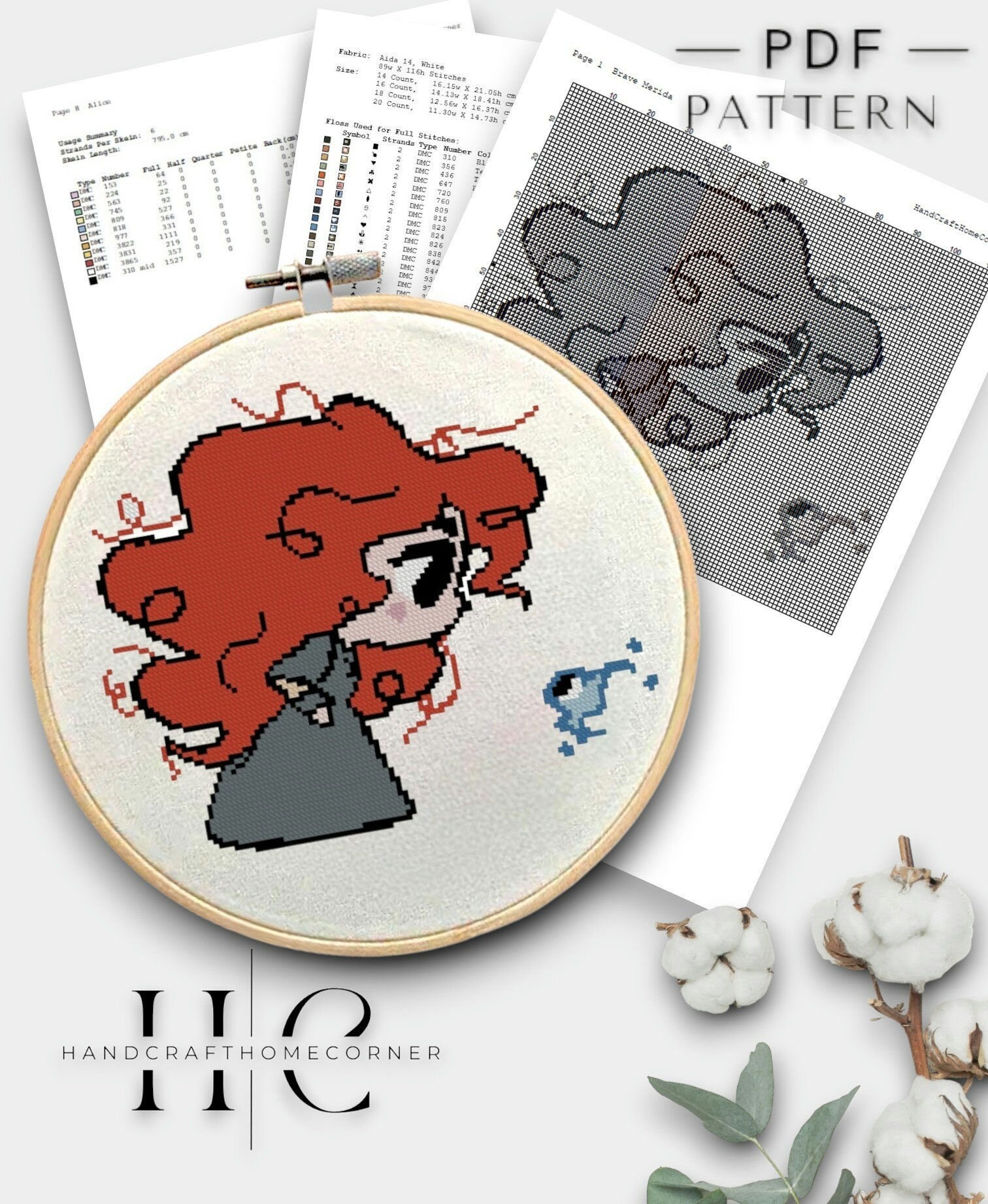 Merida and the Will O' the Wisps Cross Stitch PDF Pattern - Brave Wall ...