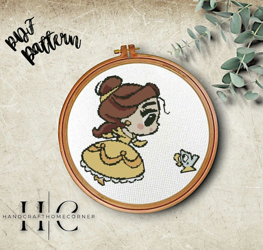 Beauty and the Beast: Belle & Chip Cross Stitch PDF Pattern for Fairy ...