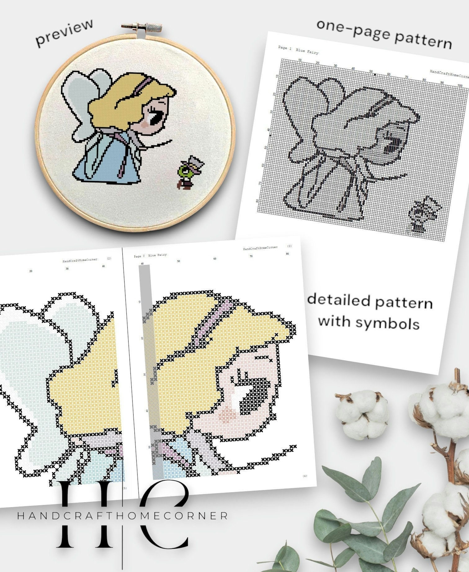 Magical Blue Fairy and Jiminy Cricket Cross Stitch PDF Pattern From ...