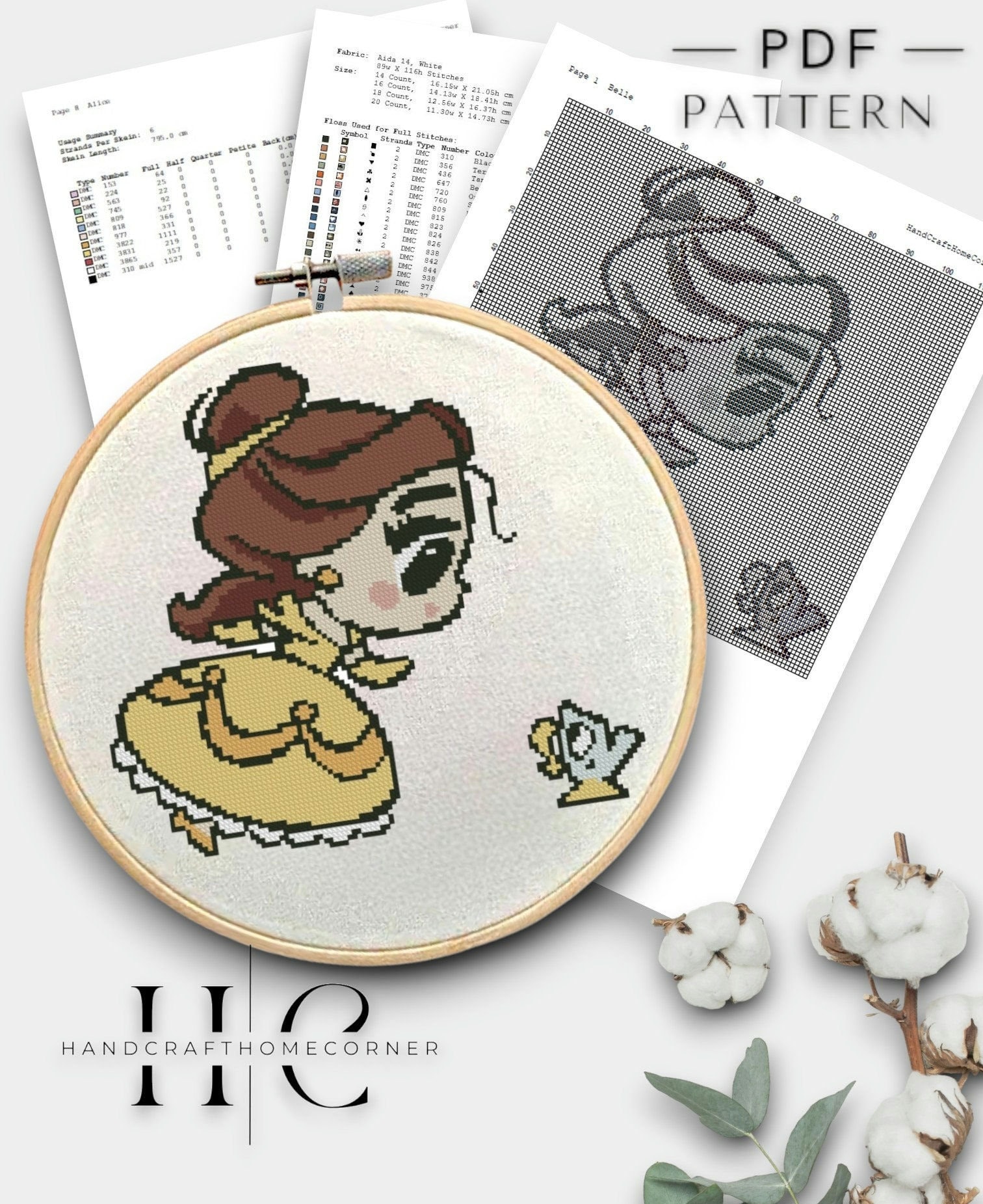Beauty and the Beast: Belle & Chip Cross Stitch PDF Pattern for Fairy ...