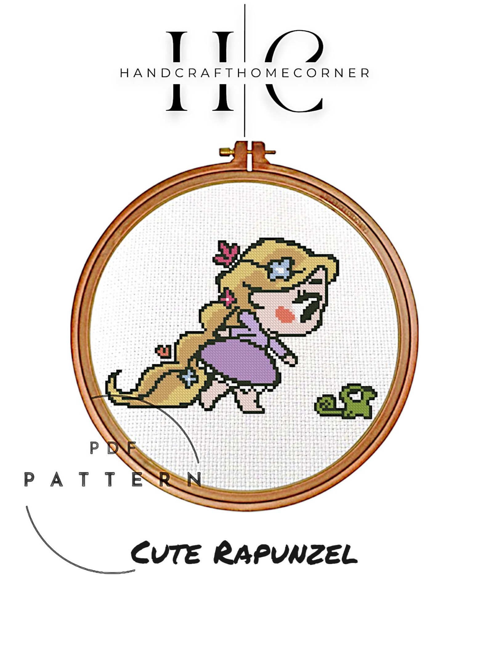 Princess Rapunzel and Pascal Cross Stitch Pattern. Princess-themed Home ...