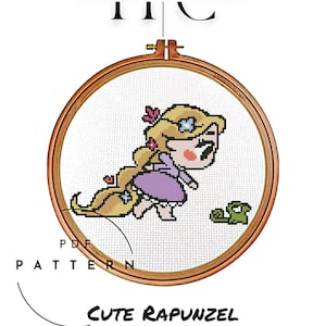 Princess Rapunzel and Pascal Cross Stitch Pattern. Princess-themed Home ...