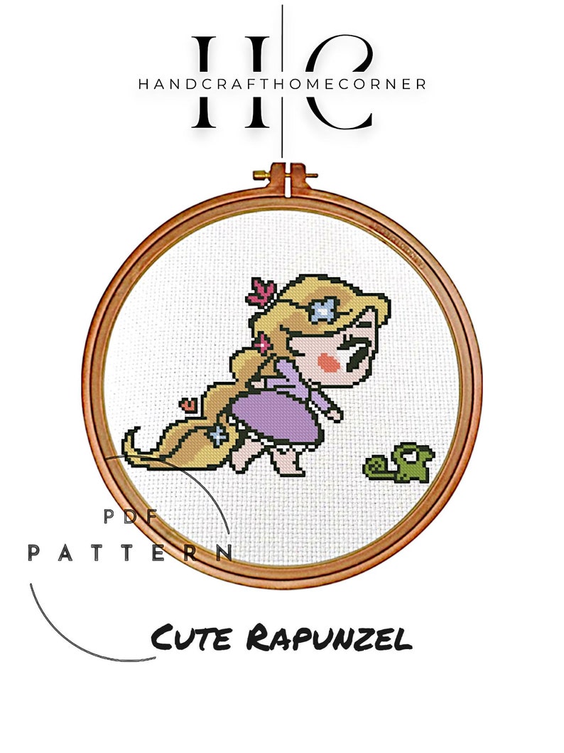 Princess Rapunzel and Pascal Cross Stitch Pattern. Princess-themed Home ...