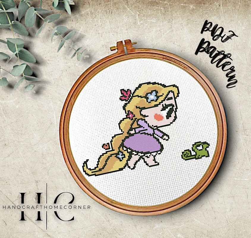 Princess Rapunzel and Pascal Cross Stitch Pattern. Princess-themed Home ...