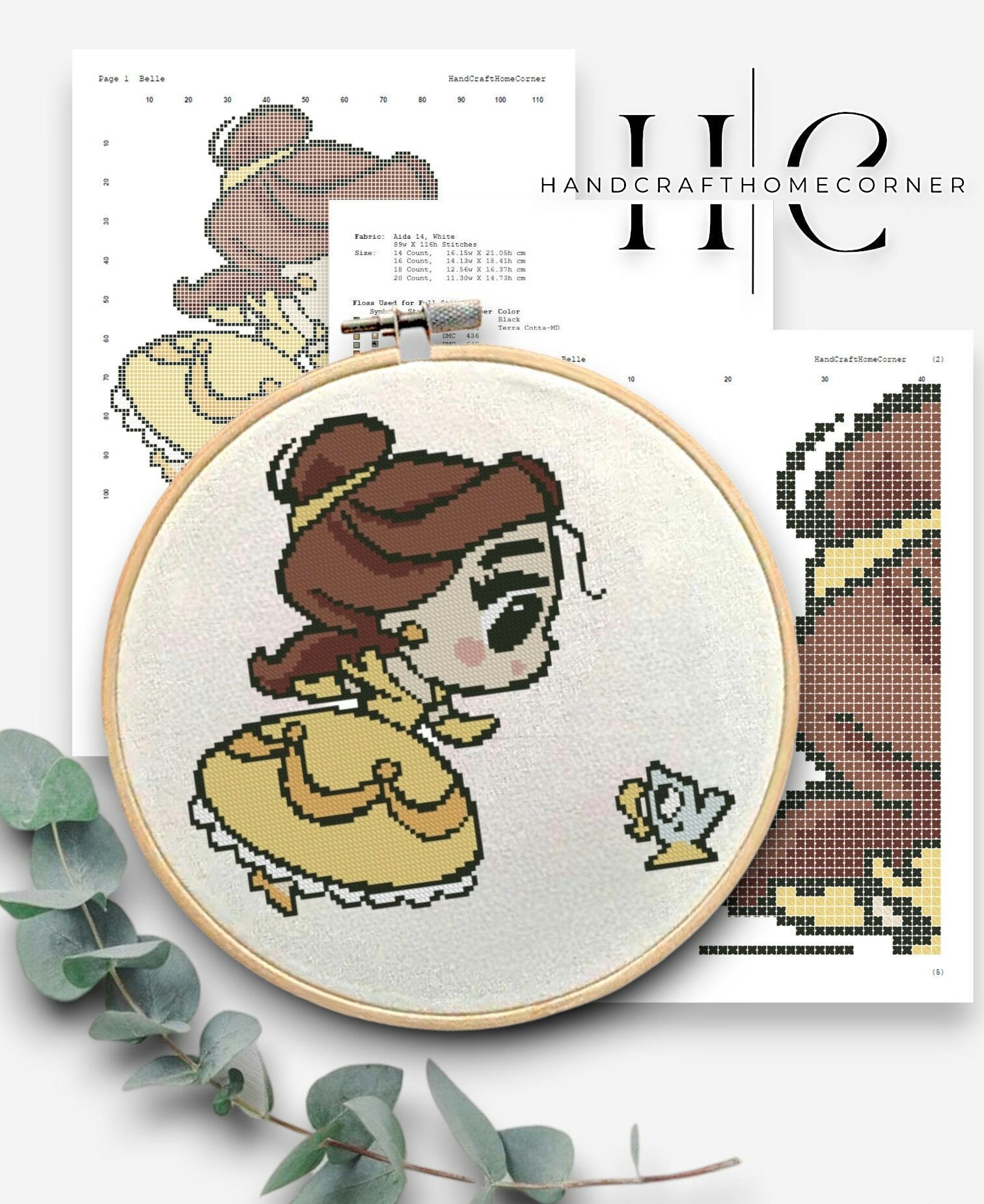 Beauty and the Beast: Belle & Chip Cross Stitch PDF Pattern for Fairy ...