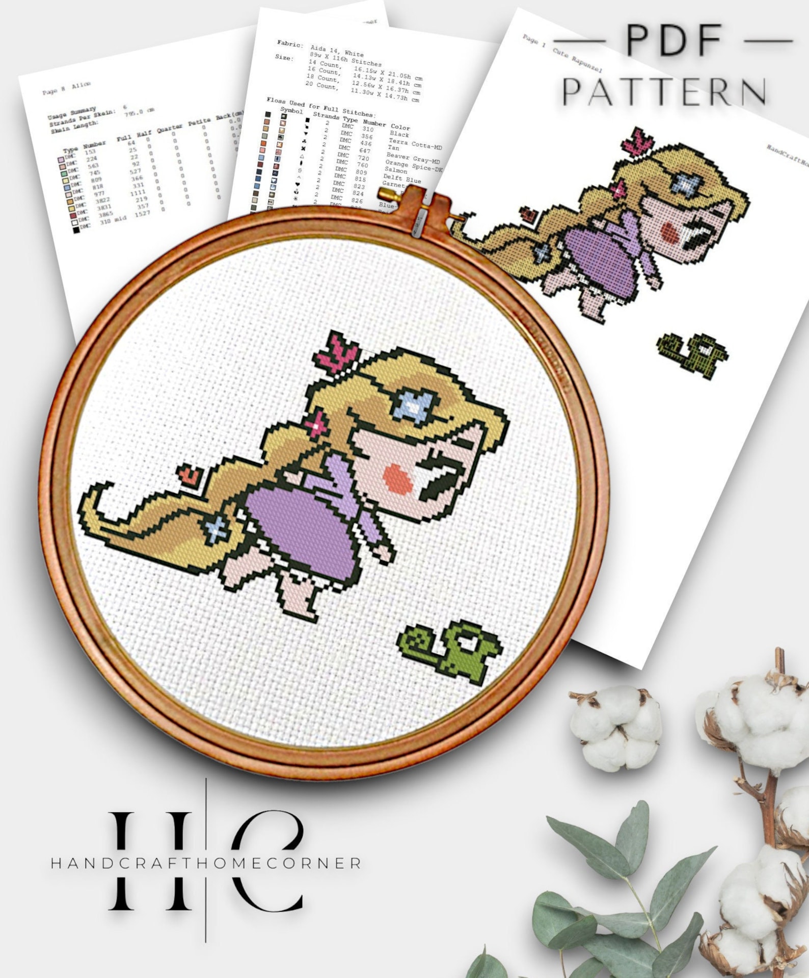 Princess Rapunzel and Pascal Cross Stitch Pattern. Princess-themed Home ...