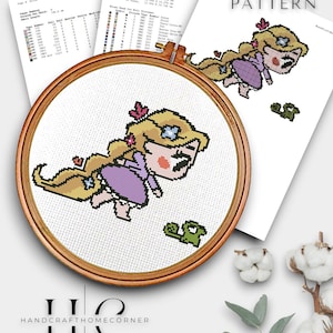 Princess Rapunzel and Pascal Cross Stitch Pattern. Princess-themed Home ...