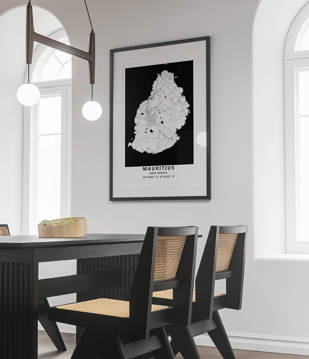 Mauritius Map Art Print: Modern Black and White Home Decor (digital ...
