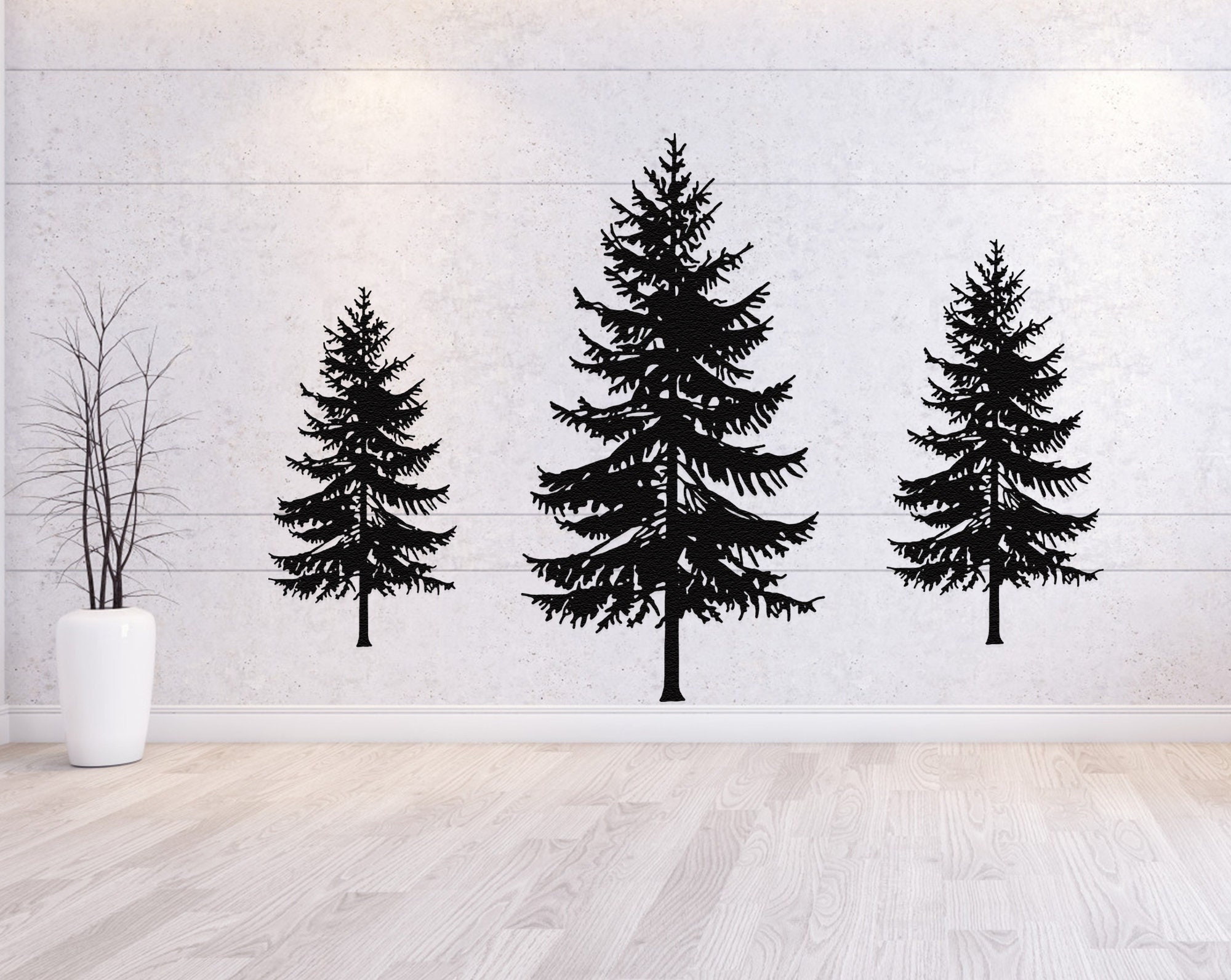 Set of 3 Pine Tree Metal Wall Art, Nature Forest Decor, Outdoor Wall ...