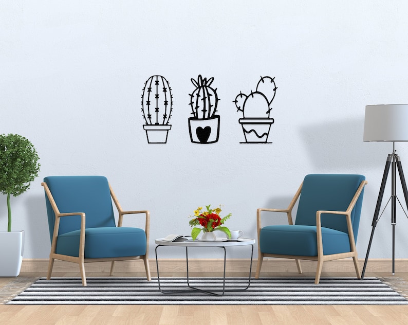 Cactus Plant, Metal Wall Art, Set of 3, Metal Wall Decor for Living ...