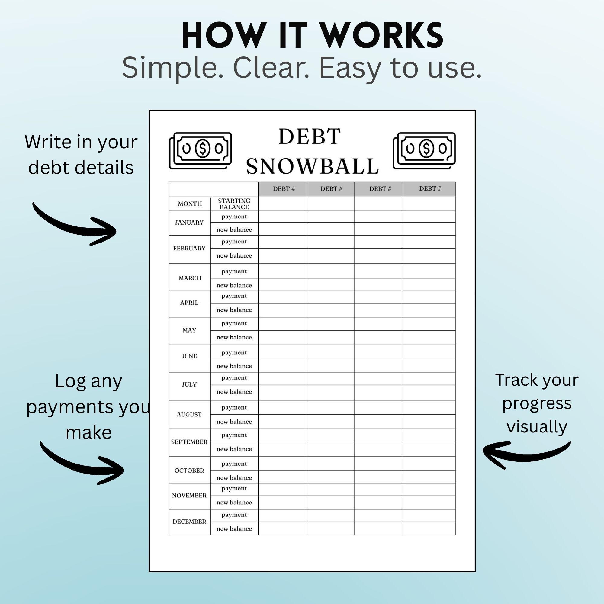 Debt Snowball Tracker Printable | Monthly Debt Payoff Sheet | PDF - Etsy