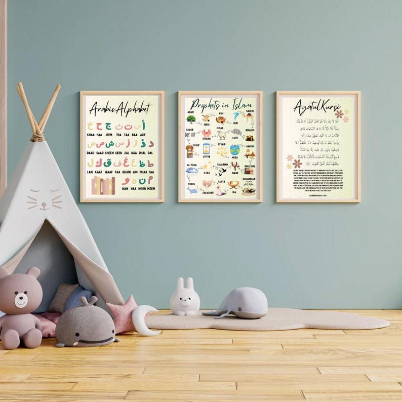 Kids Bedroom Islamic Wall Art, Arabic Alphabet, Prophets in Islam ...