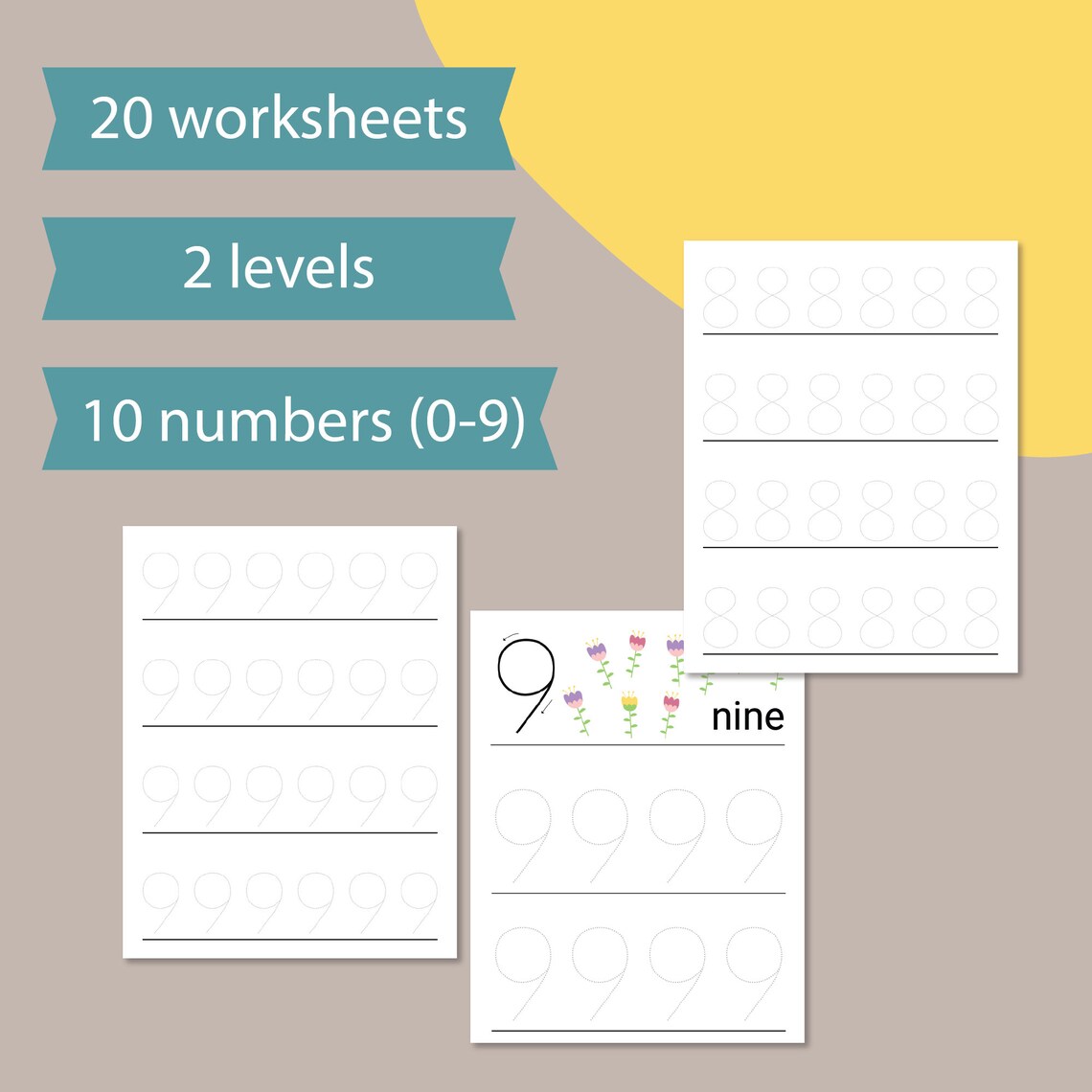 Number Tracing Worksheets, Kids Printable Kindergarten Sheets, Learn ...
