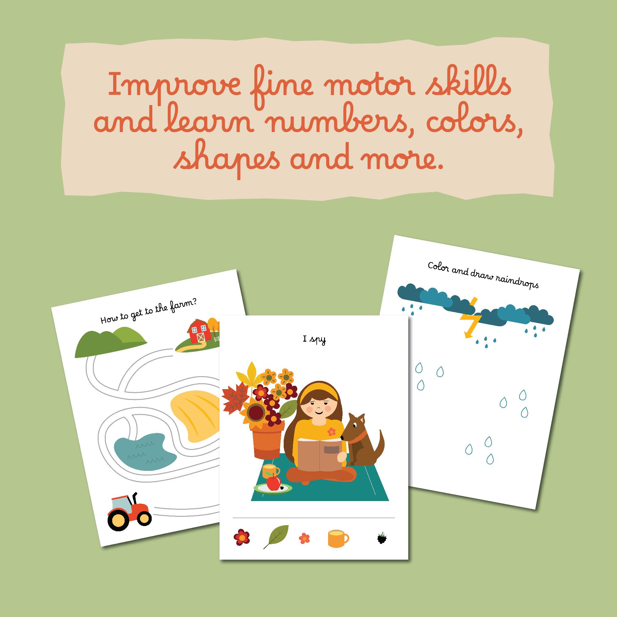 Autumn Kids Printable Activity Book, Trace, Match, Count, Color, 80 ...