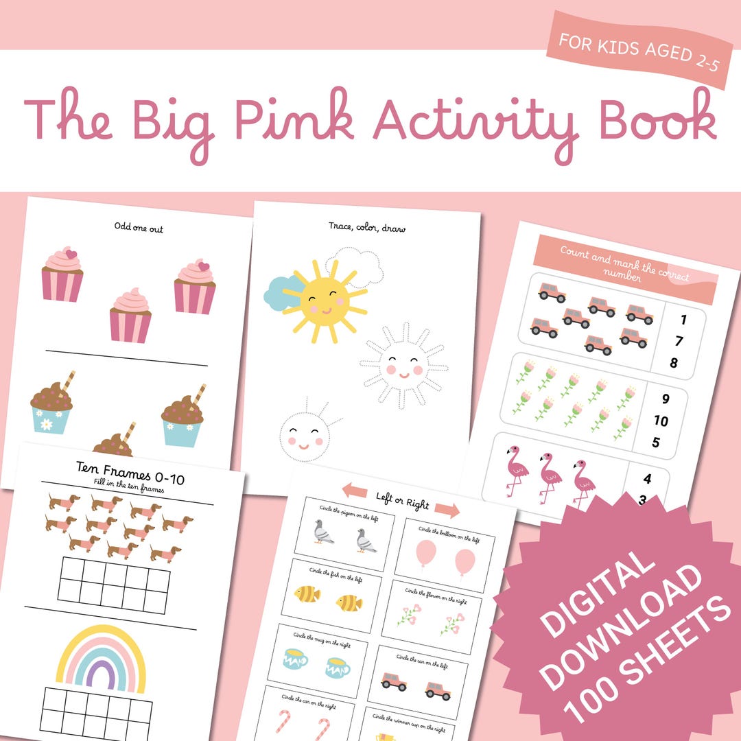 Pink Kids Activity Book: 100+ Fun Learning Worksheets (digital Download ...