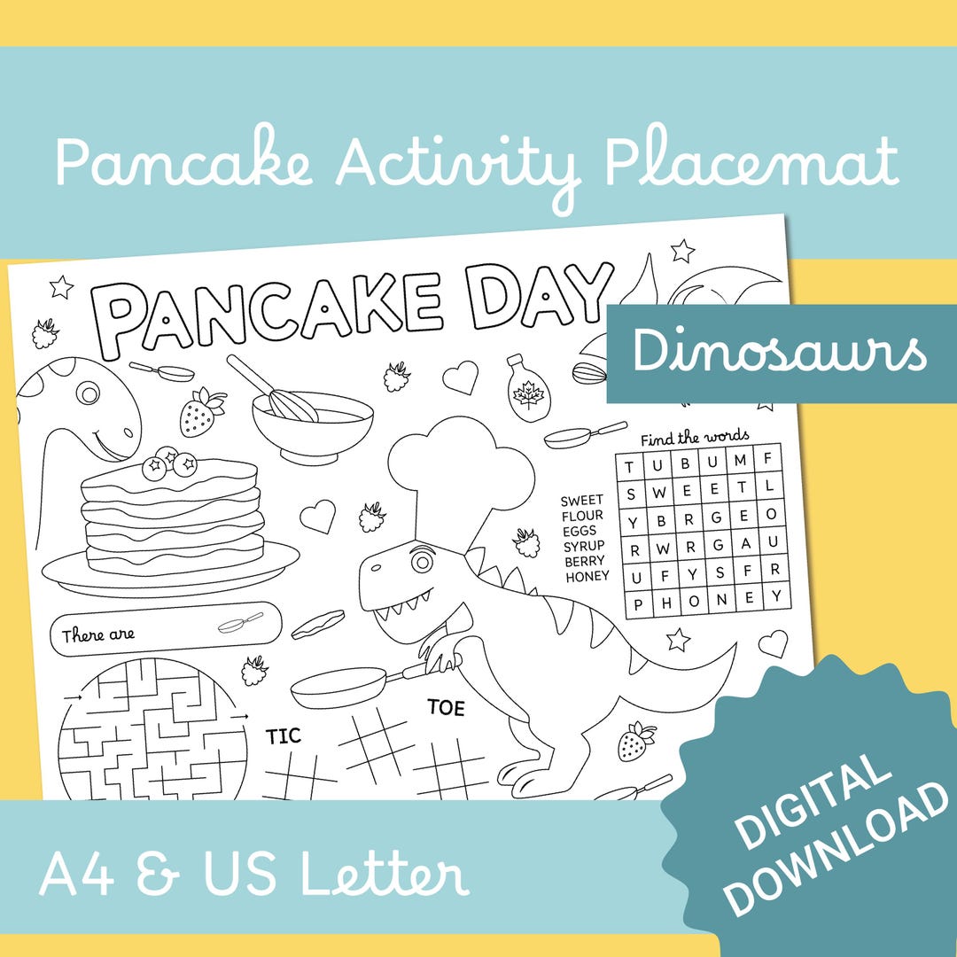 Dinosaur Pancake Day Activity Placemat: Kids Coloring Sheet (digital ...