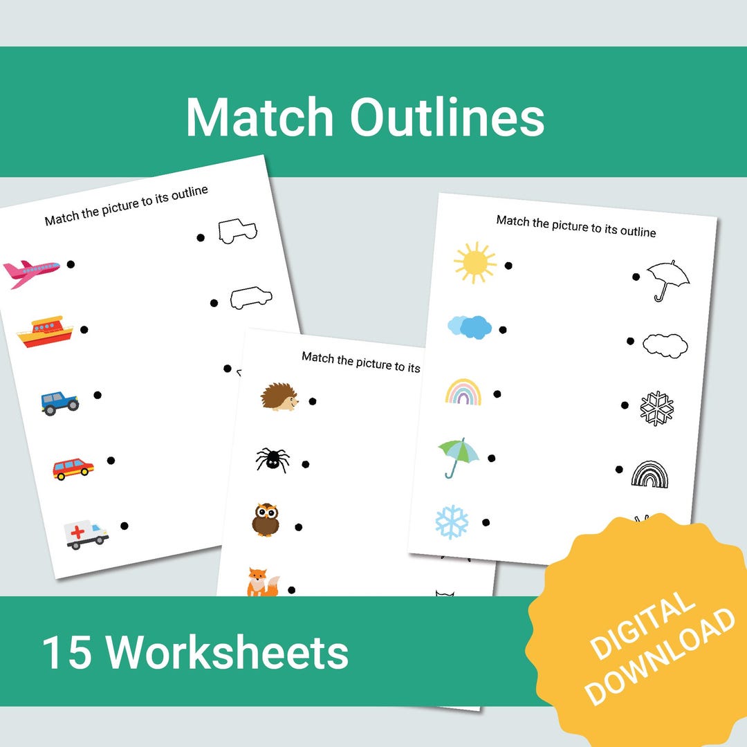 Outline Matching Worksheets for Kids, Learning Printable Activities to ...