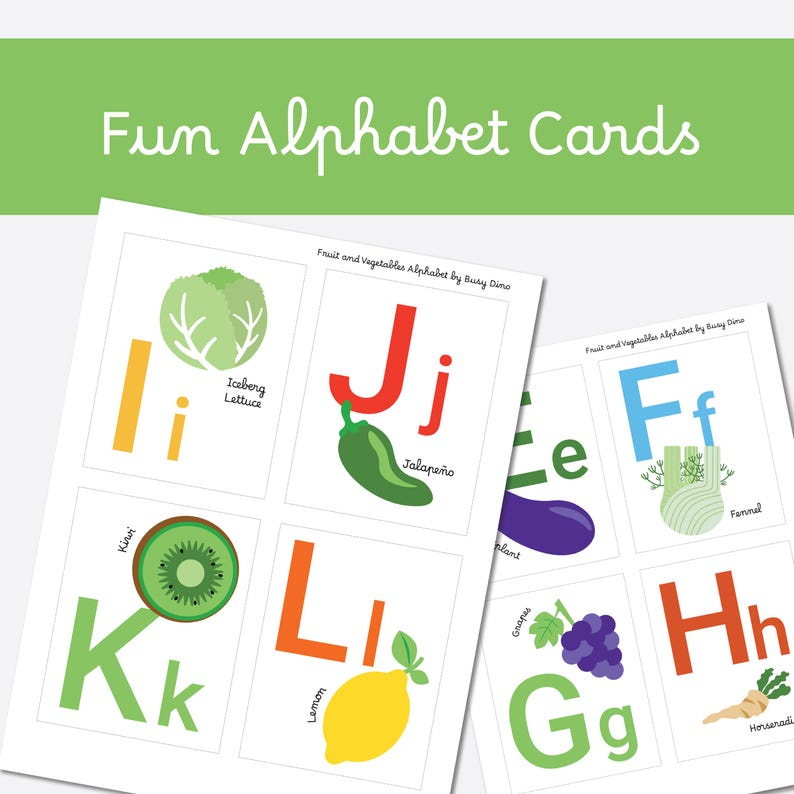 Fruit & Vegetable Children Alphabet Cards, Kids Fruits and Veg Abc ...