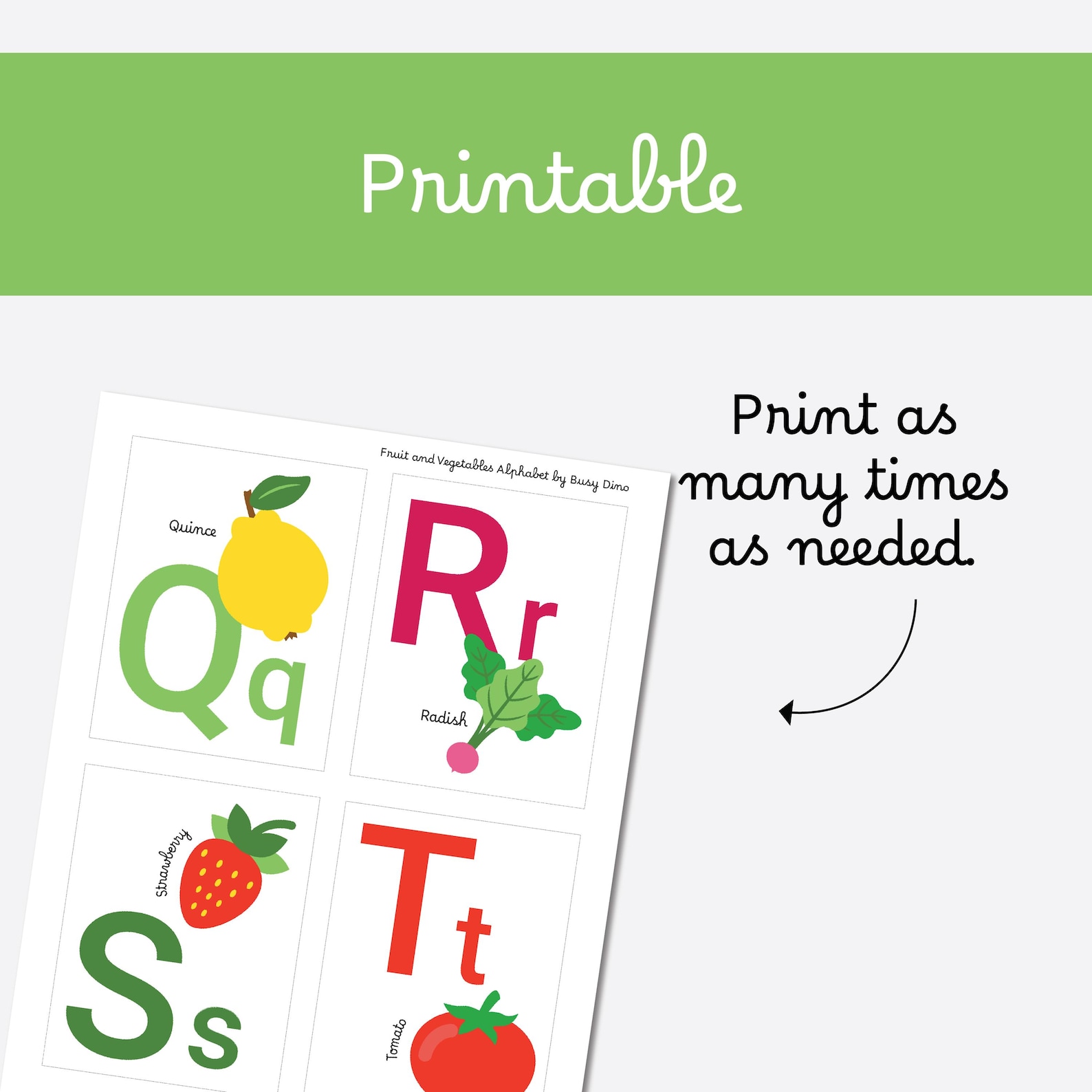 Fruit & Vegetable Children Alphabet Cards, Kids Fruits and Veg Abc ...