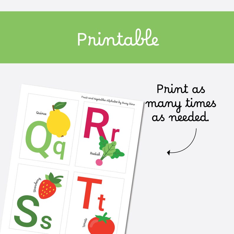 Fruit & Vegetable Children Alphabet Cards, Kids Fruits and Veg Abc ...