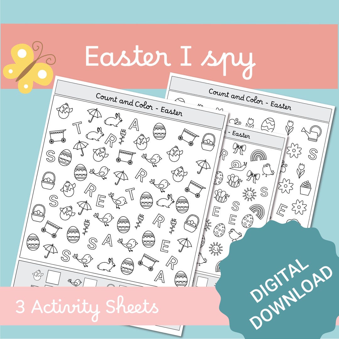 Easter Count and Colour Kids Worksheets, 3 I Spy Homeschooling or ...