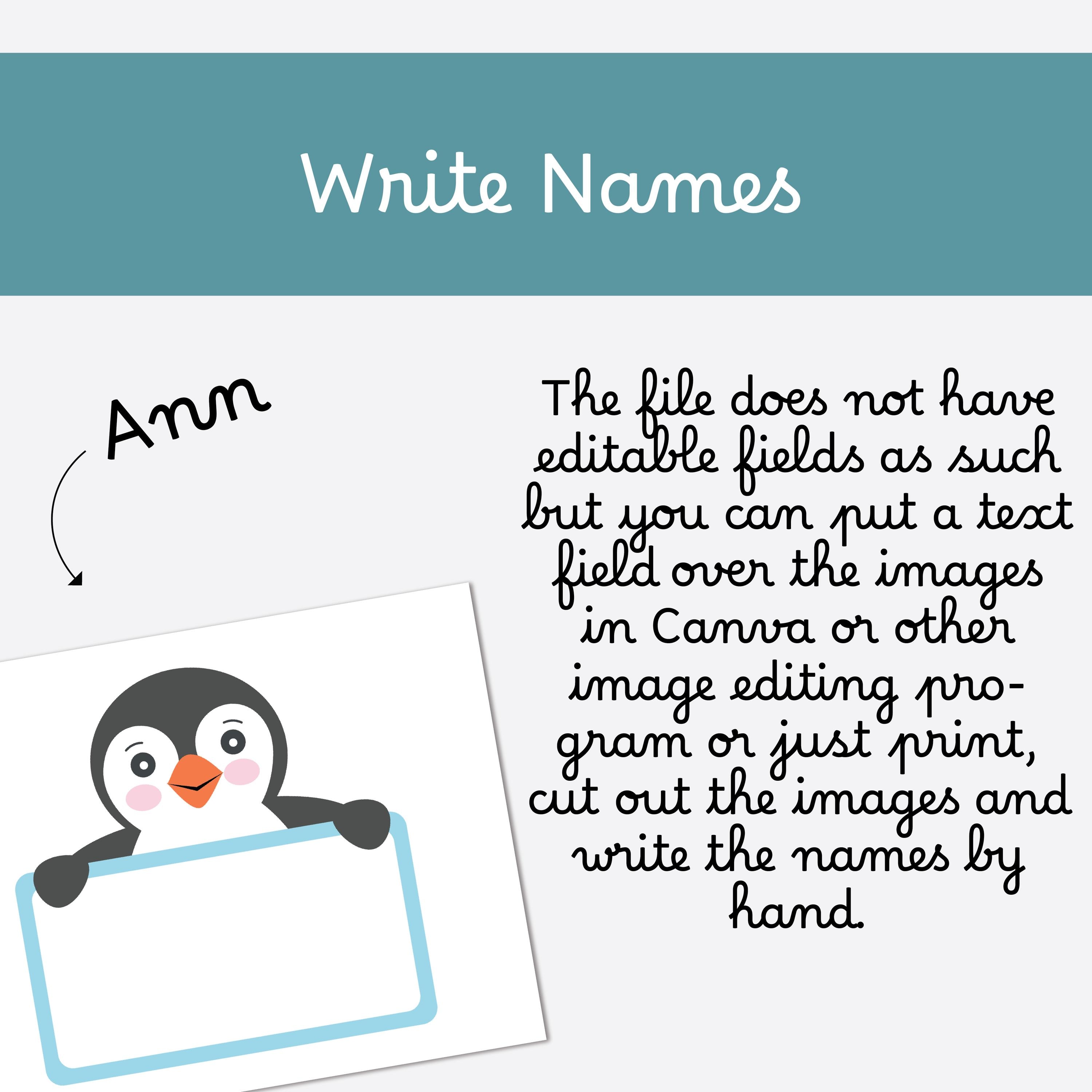 Penguin Name Tags, PNG and PDF, Winter Cute Fun Classroom Labels ...