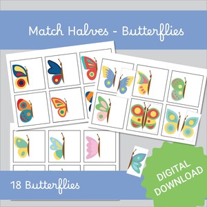 Butterflies Matching Puzzle Printable – Match Halves Activity for ...