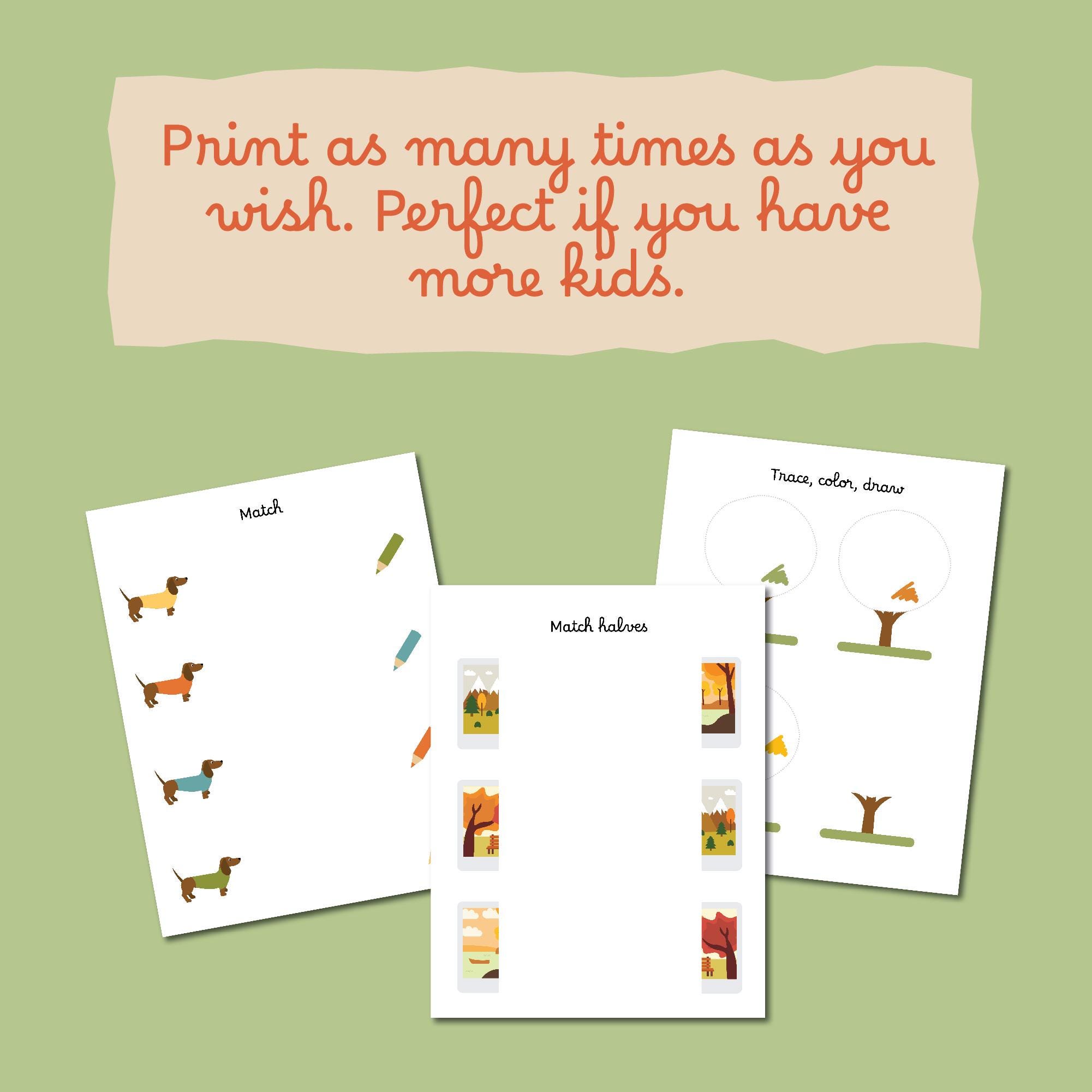 Autumn Kids Printable Activity Book, Trace, Match, Count, Color, 80 ...