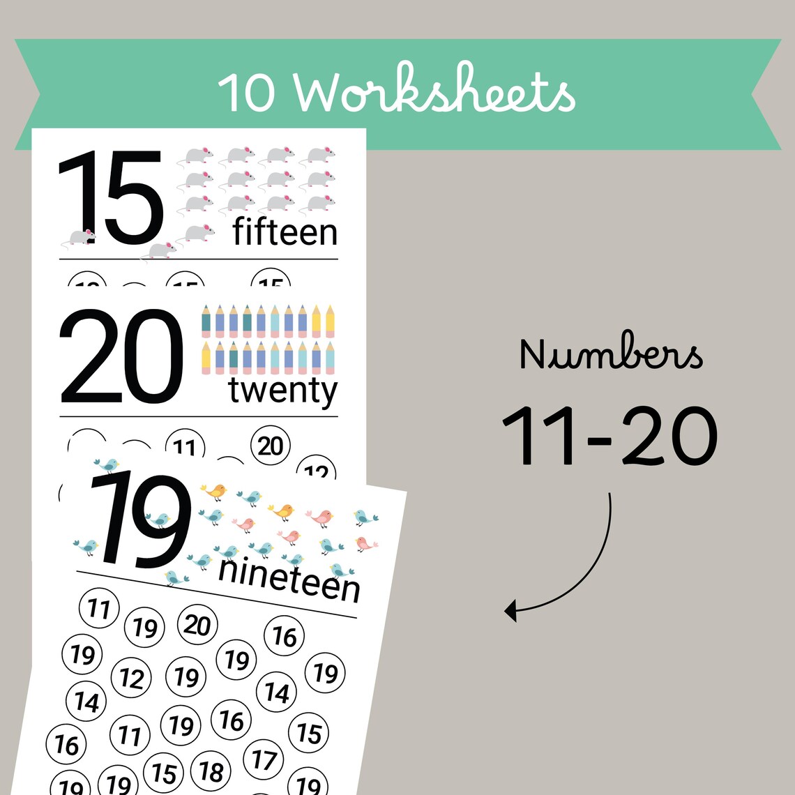 Numbers 11-20 Find and Color Worksheets: Early Math (digital Download ...