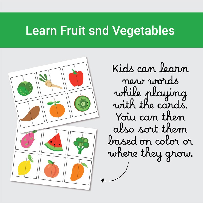 Fruit and Vegetables Matching Game and Memory Cards for Kids, Combine ...