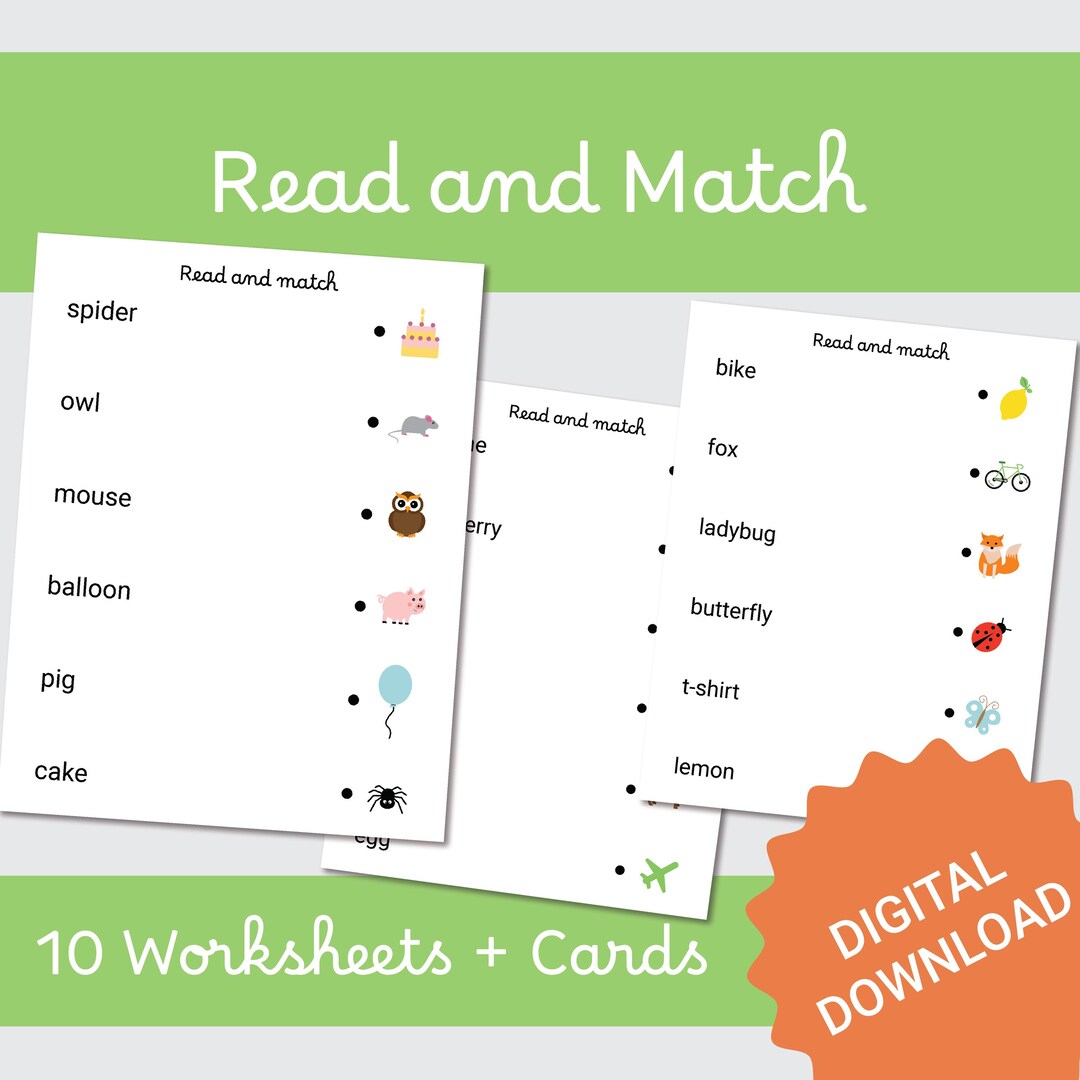 Read and Match Activity Worksheets, 10 Pages to Support First Reading ...